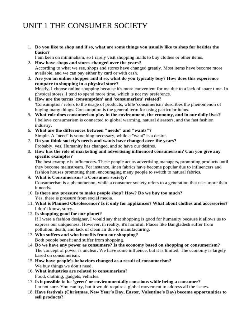 Unit 1 - Consumer Society | PDF | Black Friday (Shopping) | Consumerism