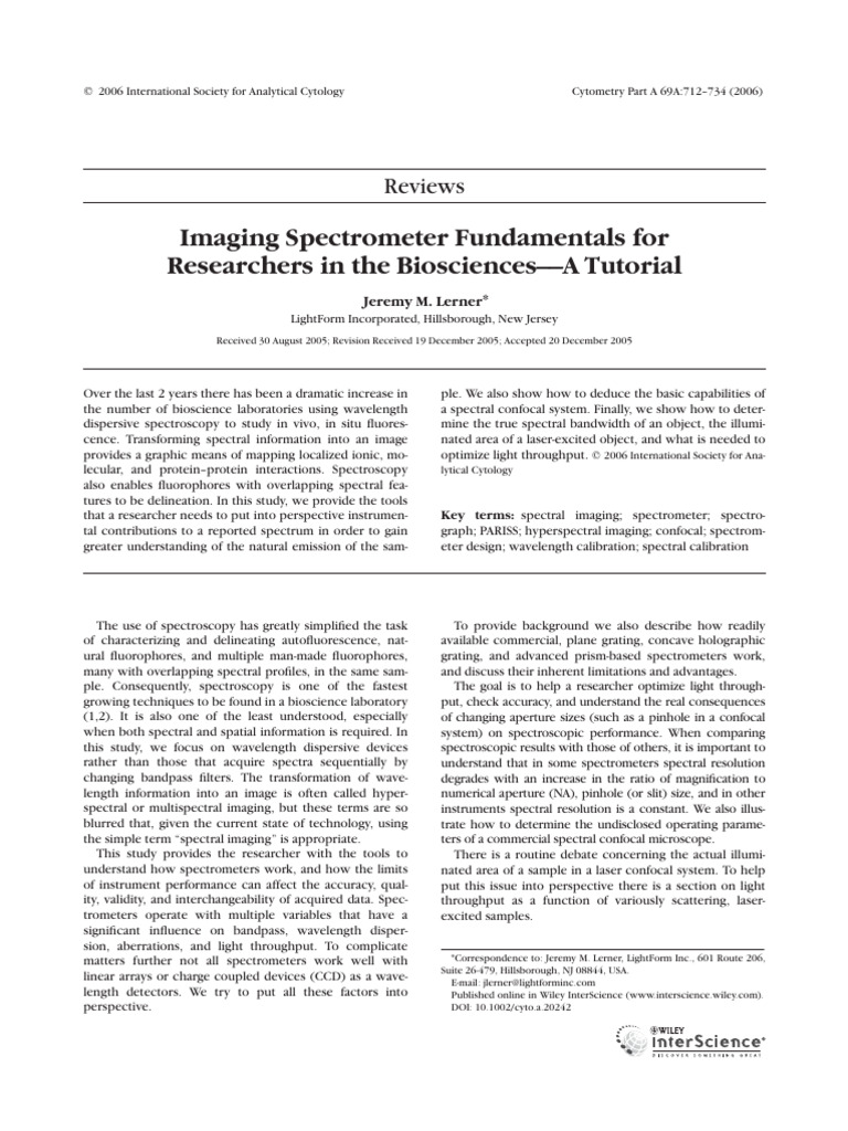 Imaging Spectrometer Design | PDF | Angular Resolution | Optics