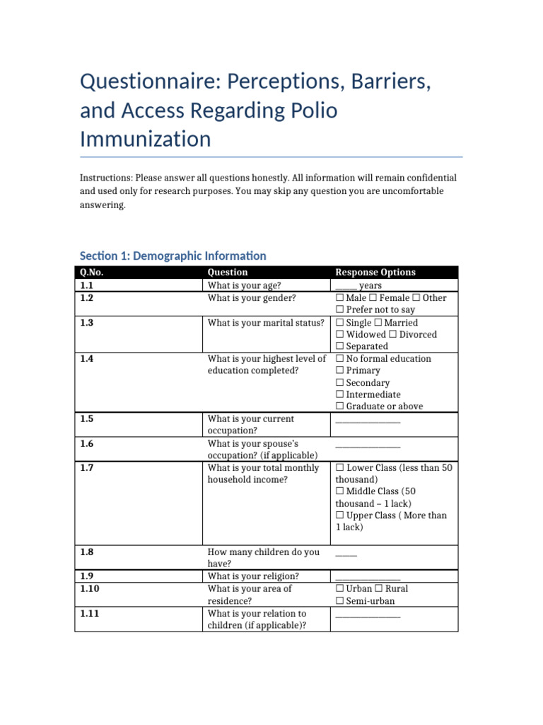 Final Polio Immunization Questionnaire | PDF | Vaccines
