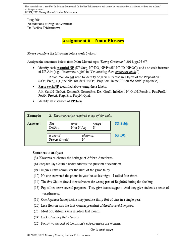 Assignment 6 - Noun Phrases-2023-FIC | PDF | Semantics | Syntax