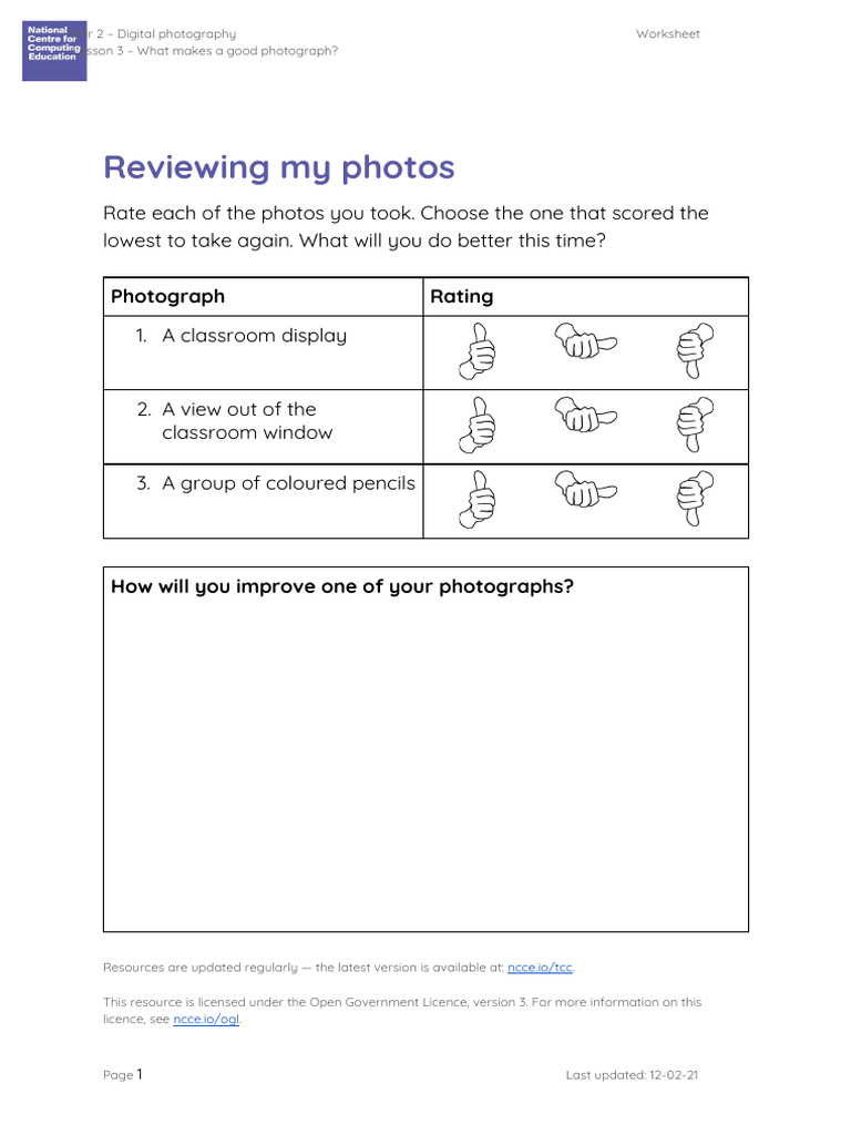 A3 Worksheet - Reviewing My Photos | PDF