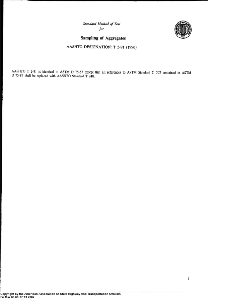 AASHTO T 2 Sampling of Aggregate | PDF