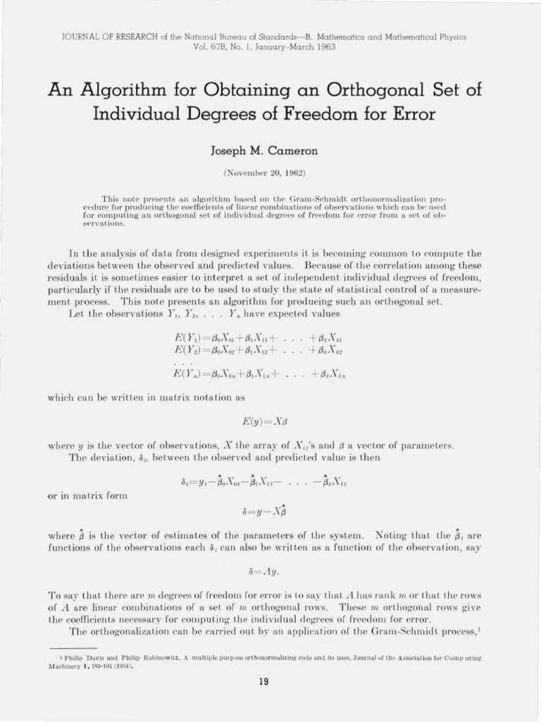 Orthogonal Set Algorithm for Error Analysis | PDF | Degrees Of Freedom ...