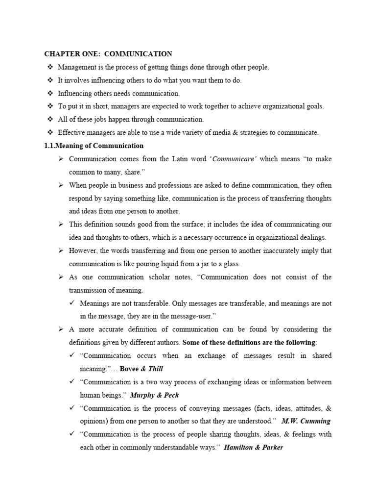 CHAPTER ONE Introduction To Communication | PDF | Communication | Leadership