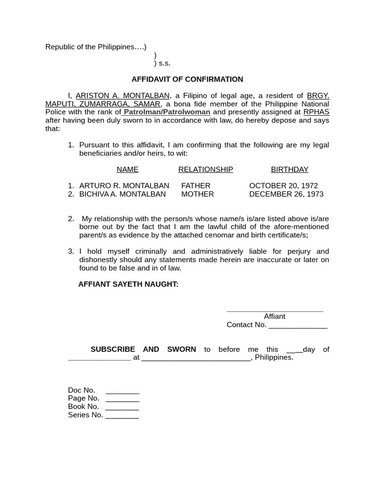 AFFIDAVIT-OF-CONFIRMATION-073705 - For Merge | PDF