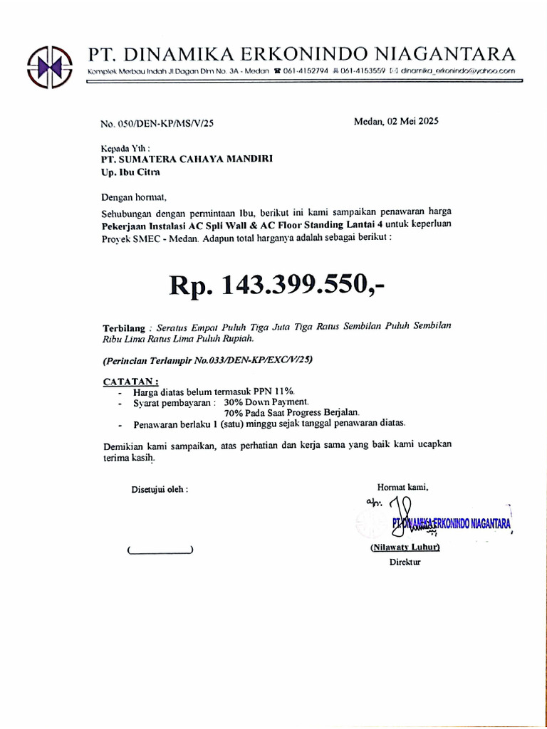 050 - 2025 Penawaran Pekerjaan Instalasi Ac LT 4 - Smec Medan 1 | PDF