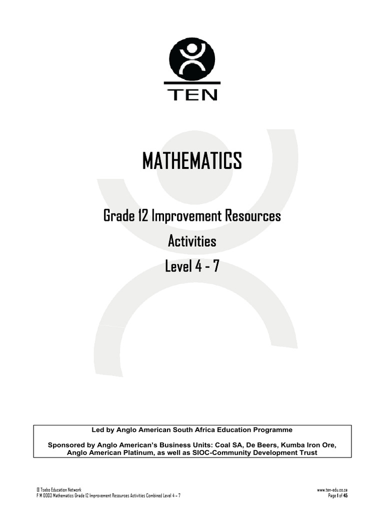 F M 0003 AASA Level 4 - 7 QP Mathematics GR 12 Improvement Resources Activities Combined Level 4 ...