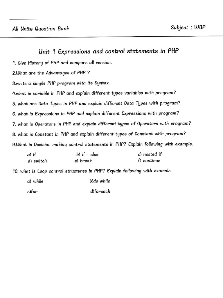 WBP Question Bank For Refrence | PDF