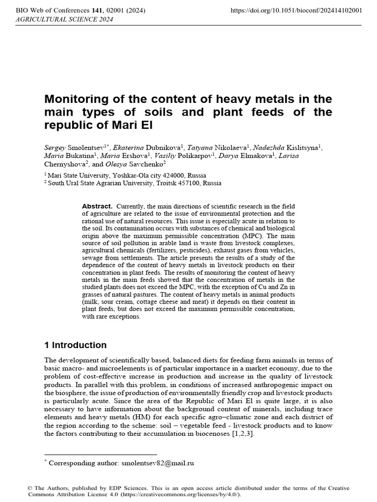Monitoring of The Content of Heavy Metals in The M | PDF | Soil | Human ...