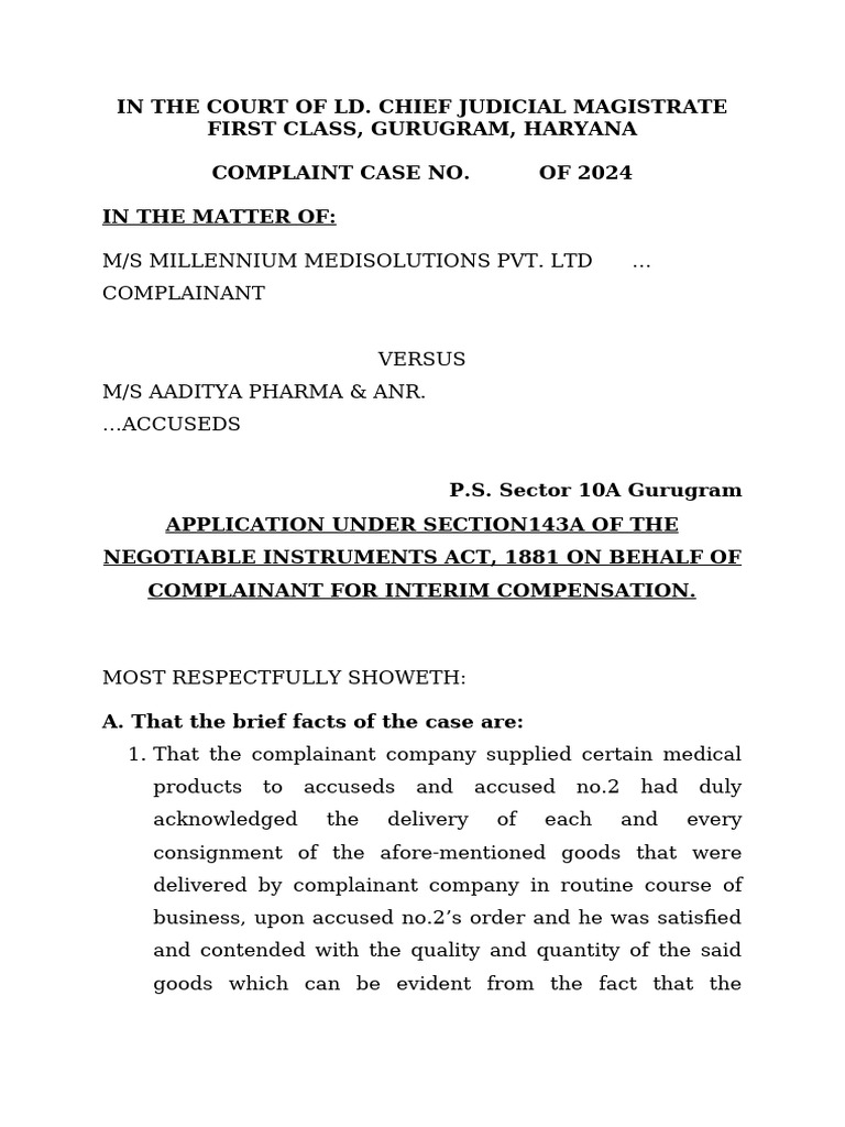Section 143 (A) - Aditya Pharma | PDF | Criminal Procedure In South Africa | Cheque