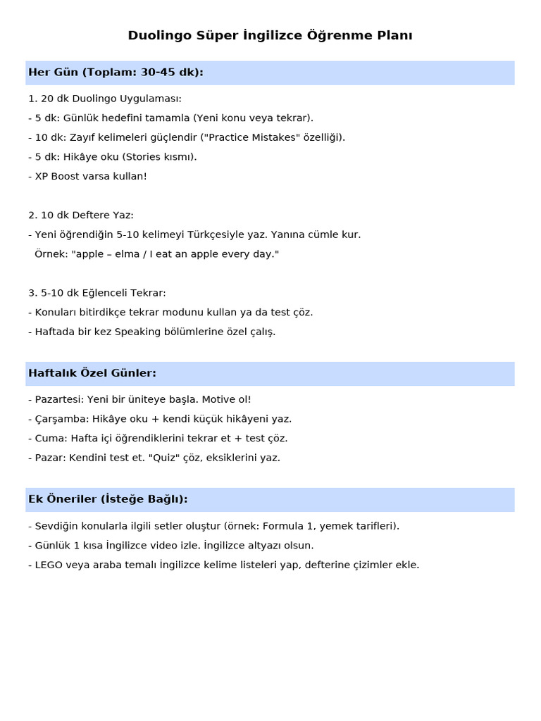Duolingo Super Ogrenme Plani | PDF