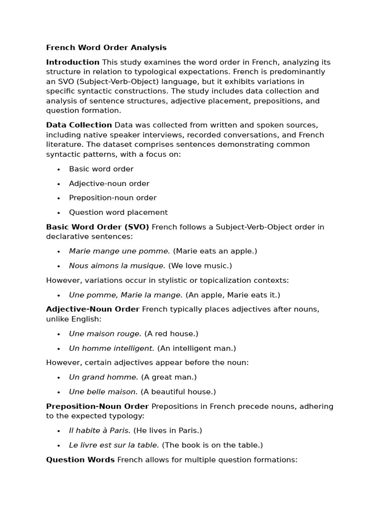 French Word Order Analysis | PDF | Linguistic Typology | Word