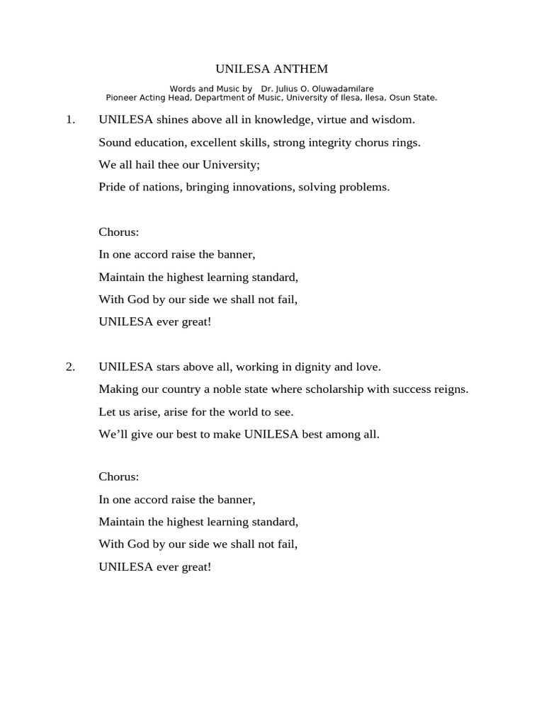 Unilesa Anthem | PDF