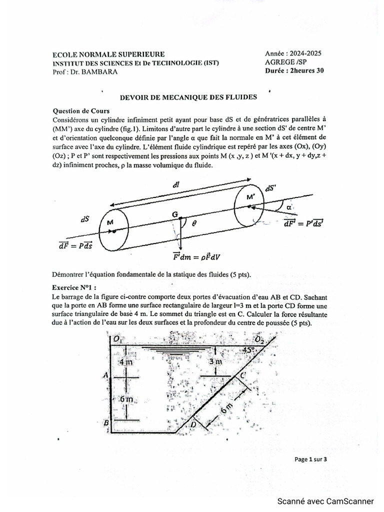 Devoir de Mécanique Des Fluides de La Troisième Promotion Agrégé PC | PDF