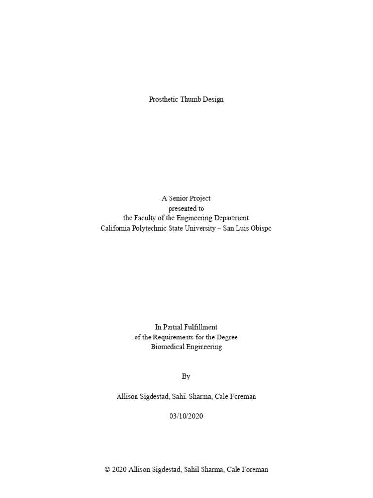 Prosthetic Thumb | PDF | Prosthesis | Food And Drug Administration