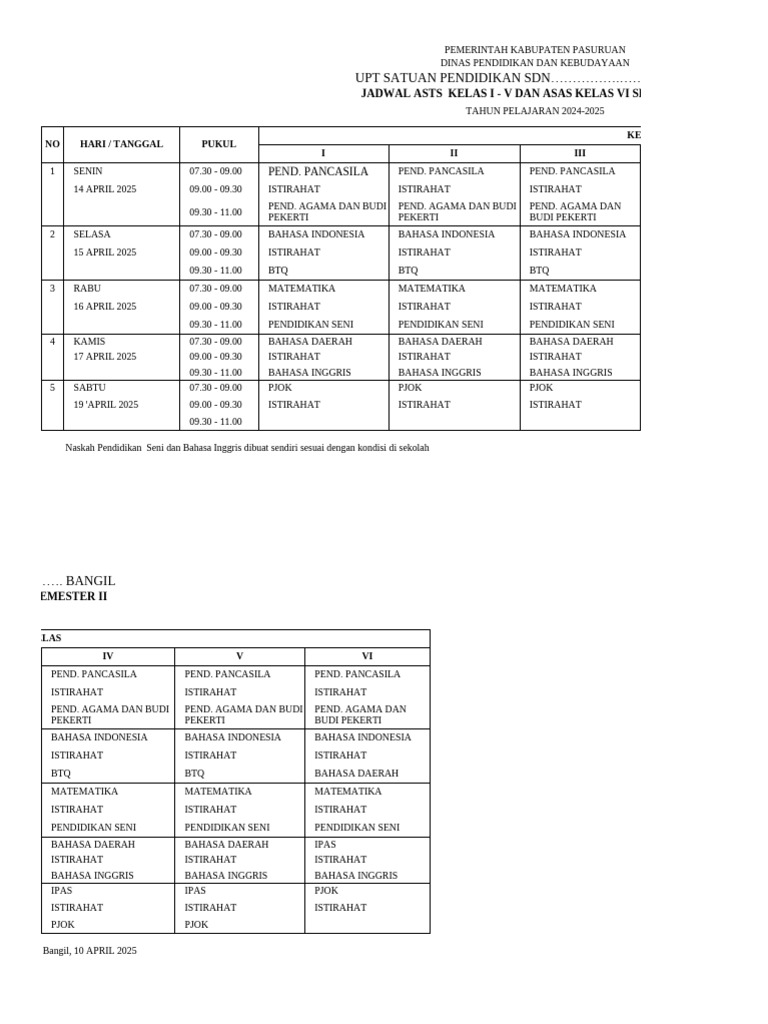 JADWAL ASTS 2_1-5 & ASAS 2_6_ 2024-2025 | PDF