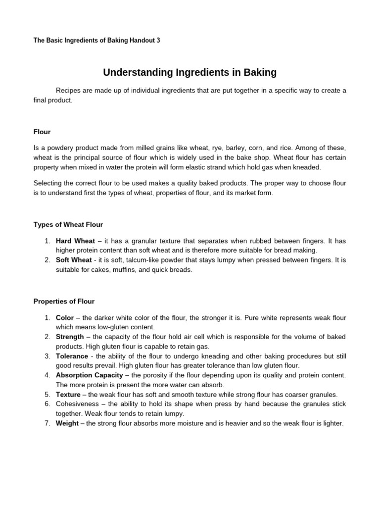 Lesson3 Understanding The Basic Ingredients of Baking | PDF | Flour ...