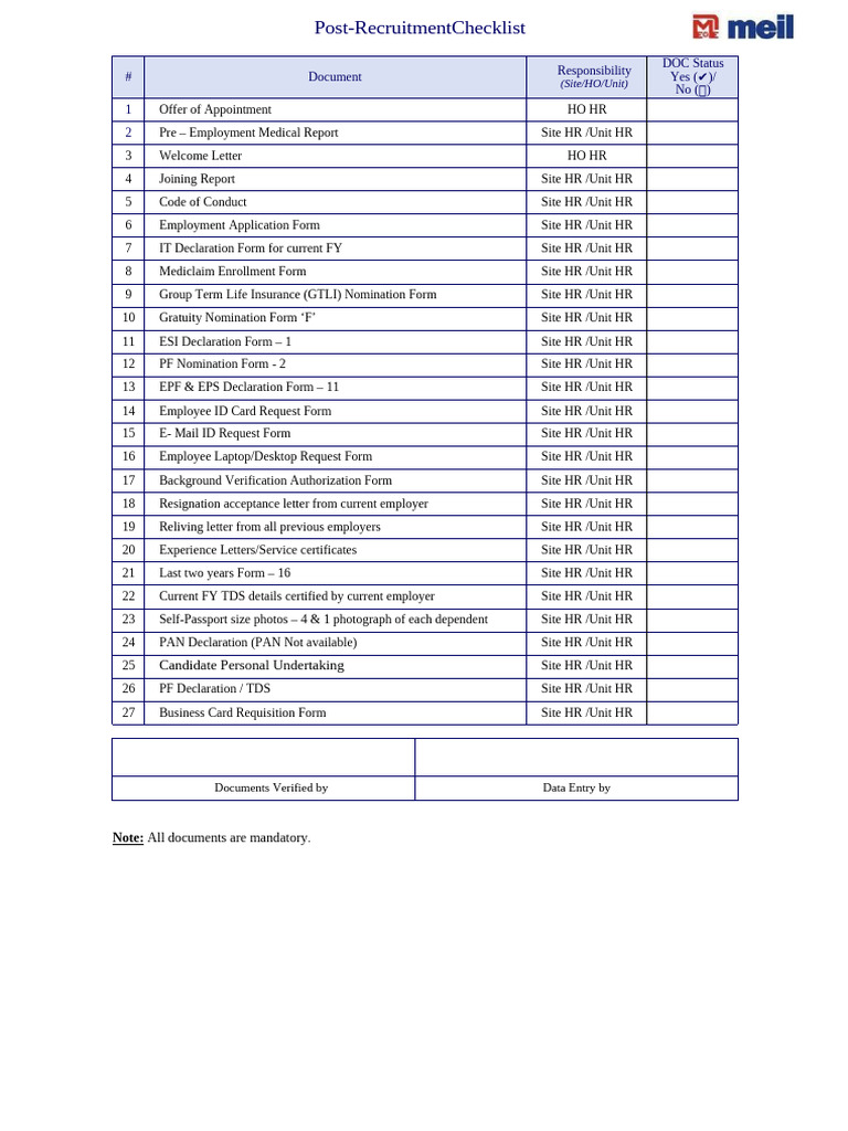 MEIL Joining Forms - Specimen Copy For Experiance Person | PDF ...