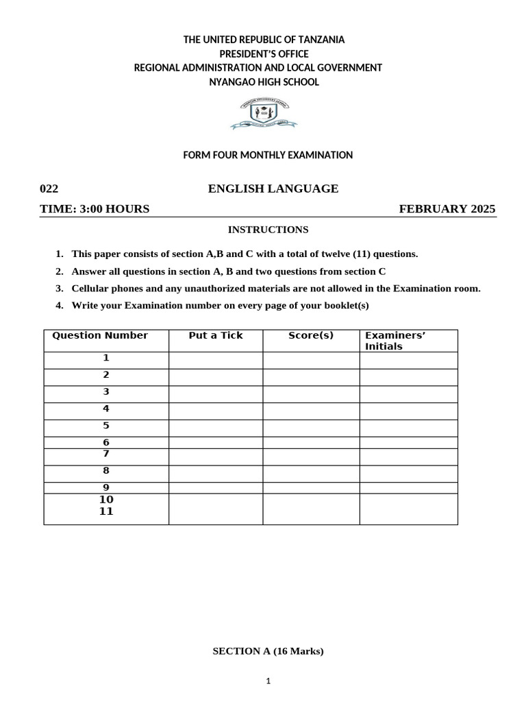f4 - English - Pre Mock - Dodoma 2021 | PDF | Sexism | Linguistics