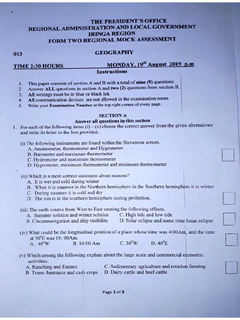 F2 English Mock Iringa 2019. | PDF