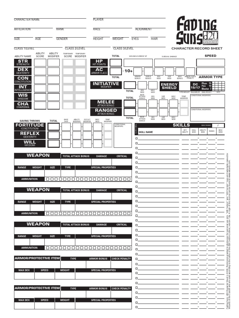 (Fading Suns) (US) (D20) - Sheets - Character Sheet - Expanded | PDF ...