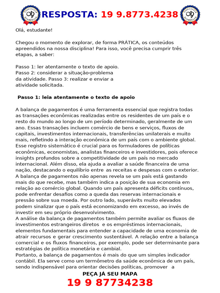 Resposta:: Passo 1: Leia Atentamente o Texto de Apoio | PDF | Economia | Contabilidade