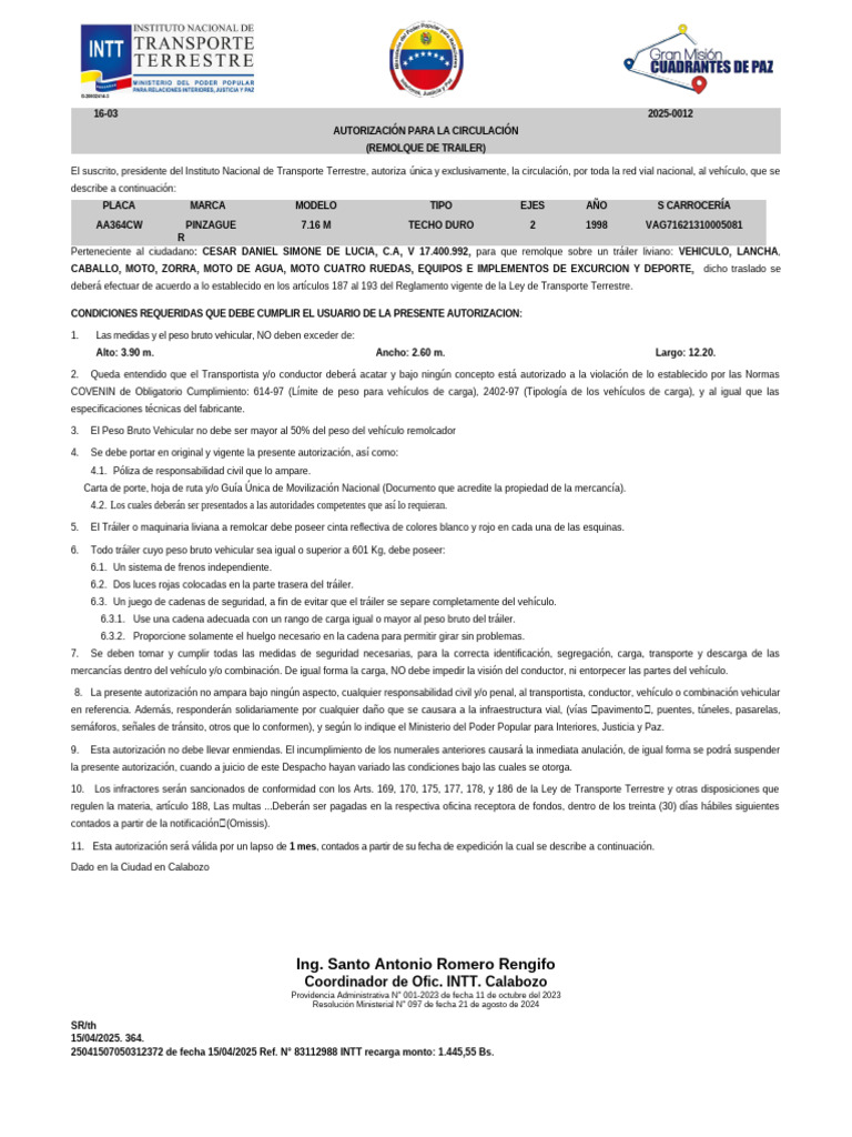 Autorización de Circulación para Remolque | PDF | Transporte