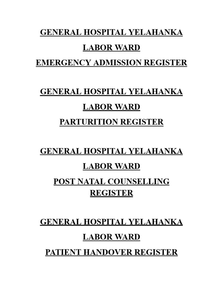 Labor Ward Registers | PDF | Human Reproduction | Medicine