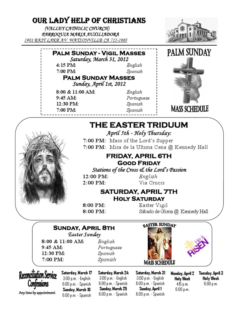 Palm Sunday & Easter Mass Schedule | PDF | Cooking, Food & Wine