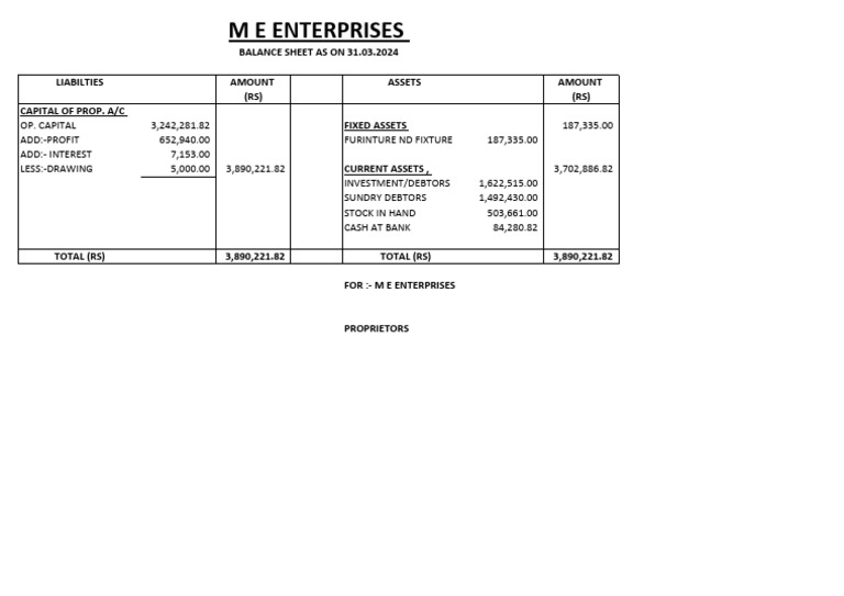 M e Enterprises F.Y 2023-24 Balsheet | PDF