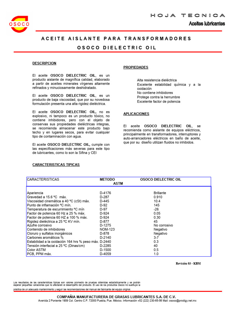 Aceite Dielectrico OSOCO para Transformadores | PDF | Petróleo ...
