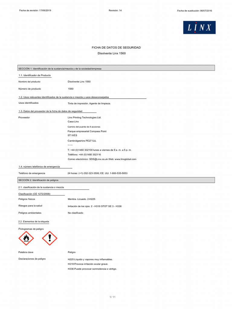 Linx - Solvent - 1560 | PDF | Agua | Residuos