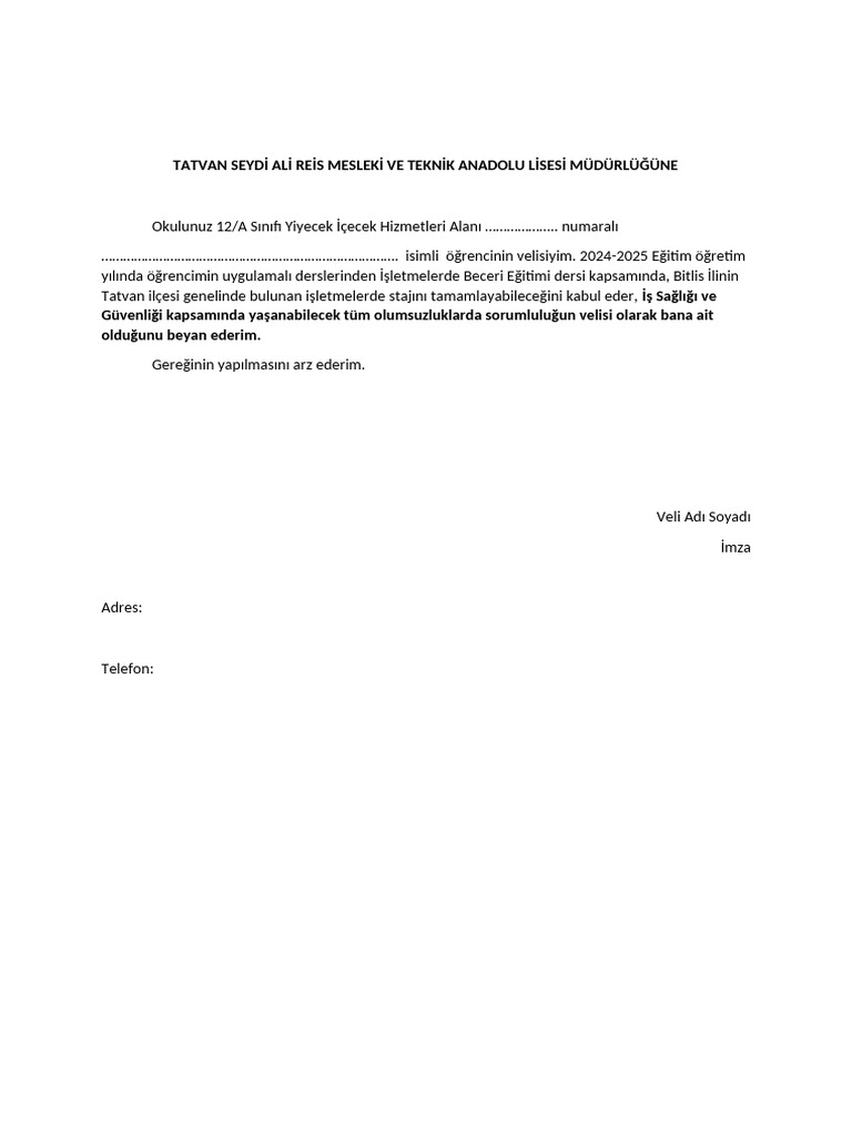 Staj Izin Belgesi | PDF