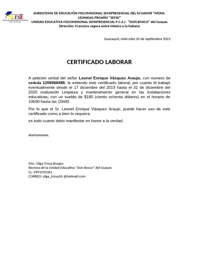 Certificado de Leonel | PDF