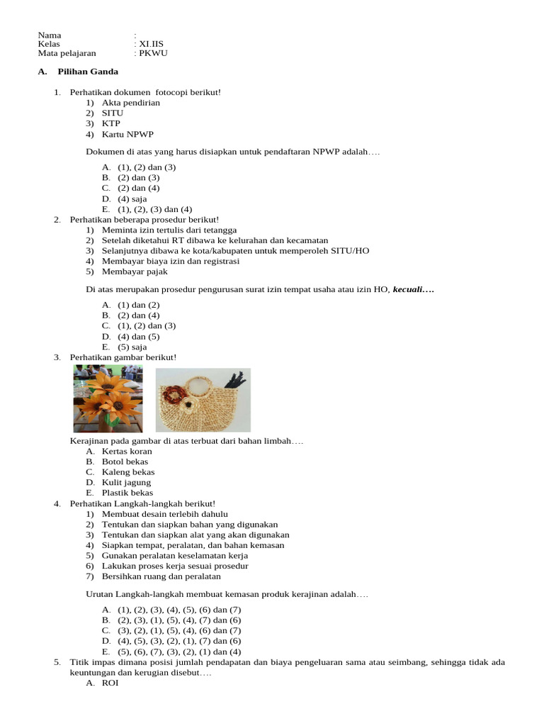 Soal Pat Pkwu Xi 2025 | PDF