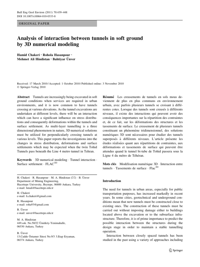 Analysis of Interaction Between Tunnels | PDF | Tunnel | Finite Element Method