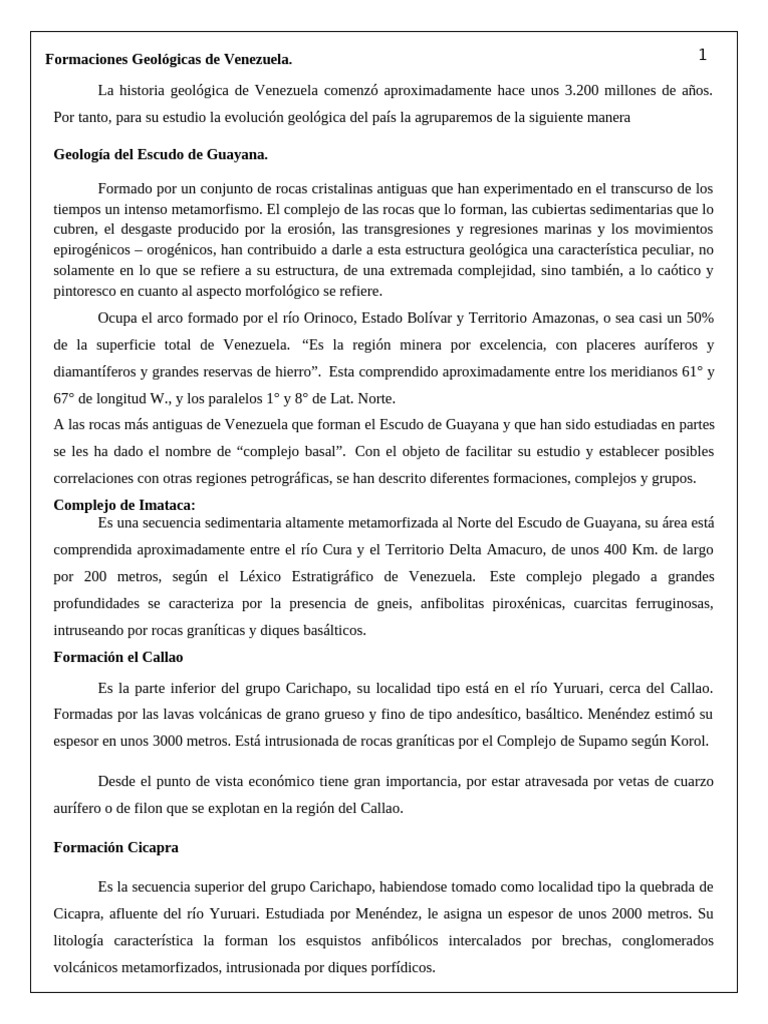 Formaciones Geológicas en Venezuela | PDF | Estrato | Andes