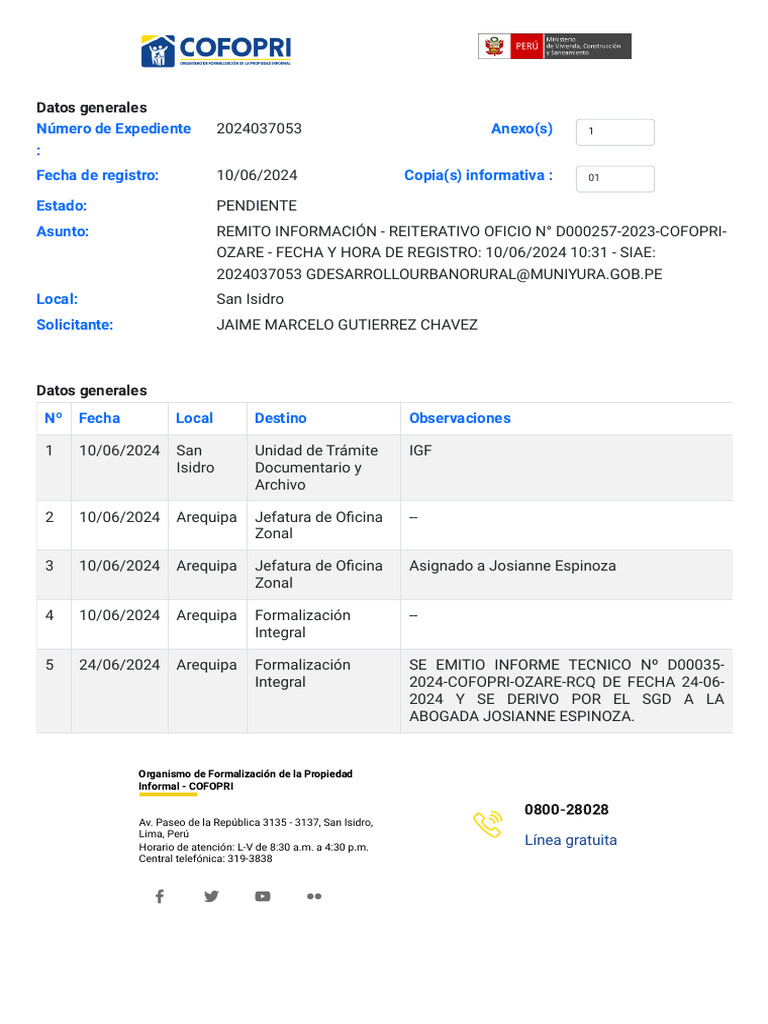 Cofopri - Consultas en Línea | PDF