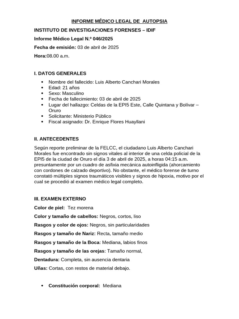 INFORME MÉDICO LEGAL DE AUTOPSIA (1) | PDF | Especialidades Medicas