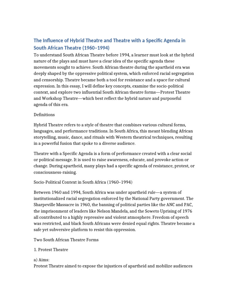 Dramatic Arts Grade11 Essay 2025 | PDF | Apartheid | Theatre