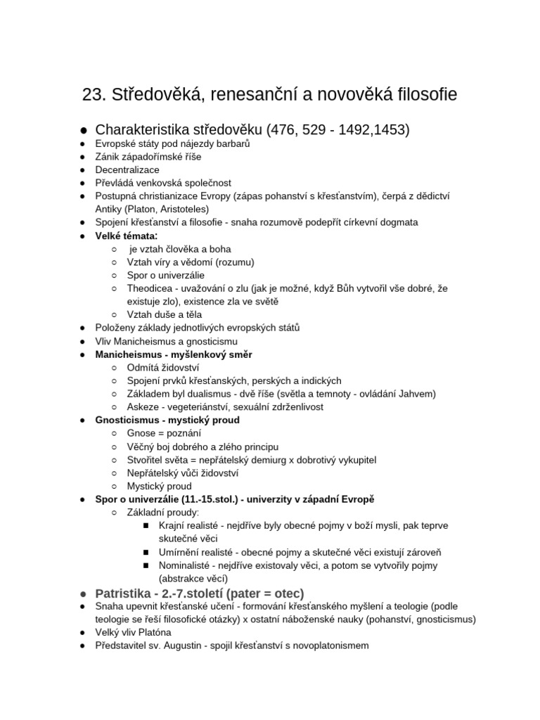 ZSV 23 Středověka, Renesanční, Novověká Filosofie | PDF