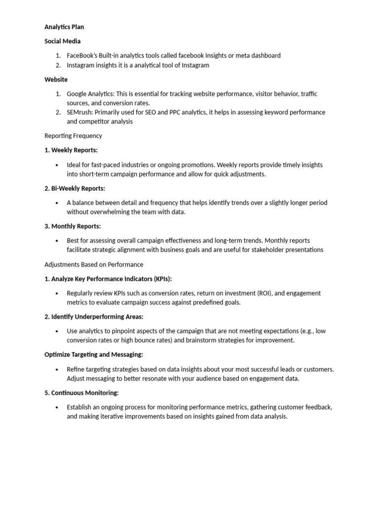 Analytics Plan | PDF
