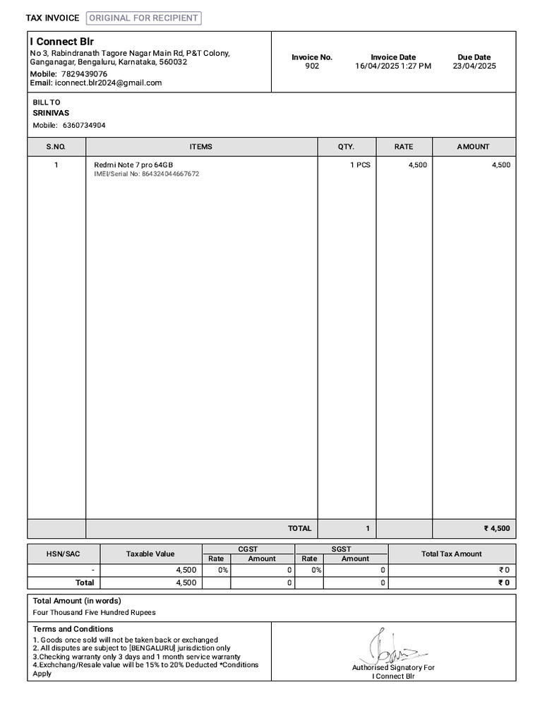 Srinivas Sales Invoice 902 | PDF