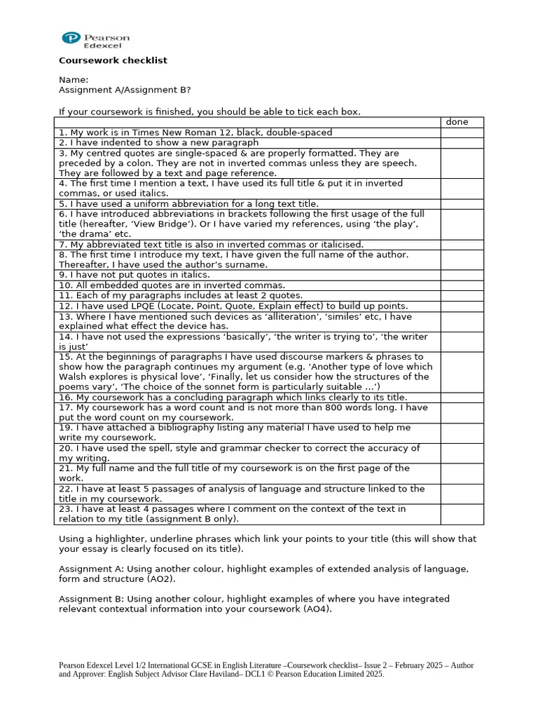 Resource 4 Coursework Checklist | PDF | Paragraph | Quotation Mark