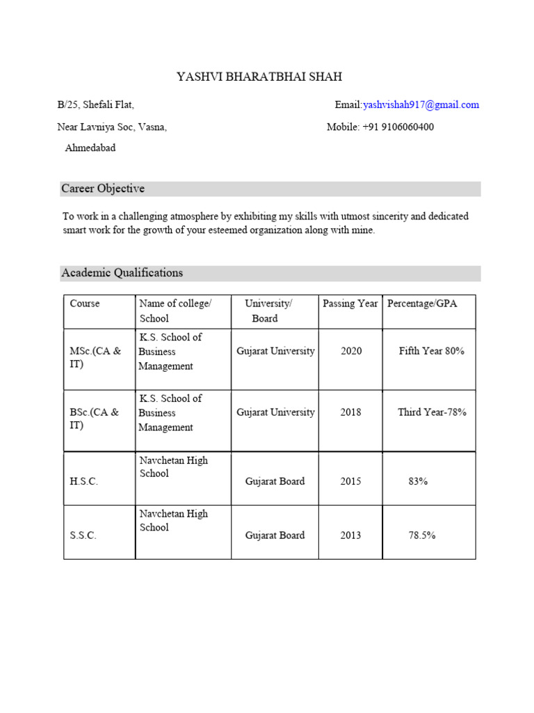 Yashvi Shah - IT Professional Resume | PDF | Systems Architecture ...