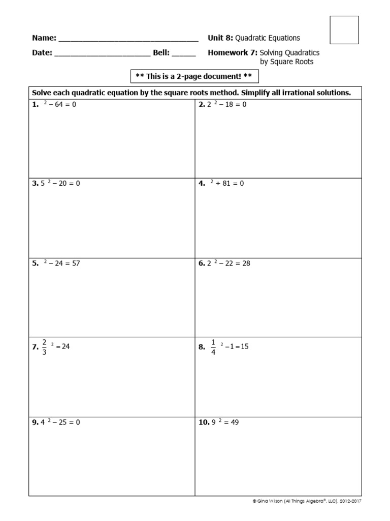 Unit 8 Homework: Quadratic Solutions | PDF