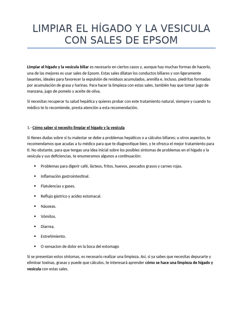 Limpieza Hepática con Sales de Epsom | PDF | Hígado | Vesícula biliar