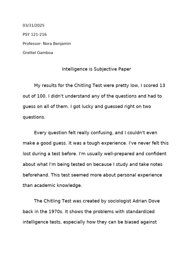Chitling Test Insights on Intelligence | PDF