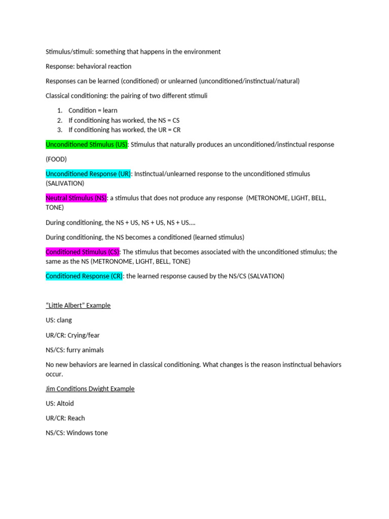 Classical Conditioning Notes - 025-3 | PDF