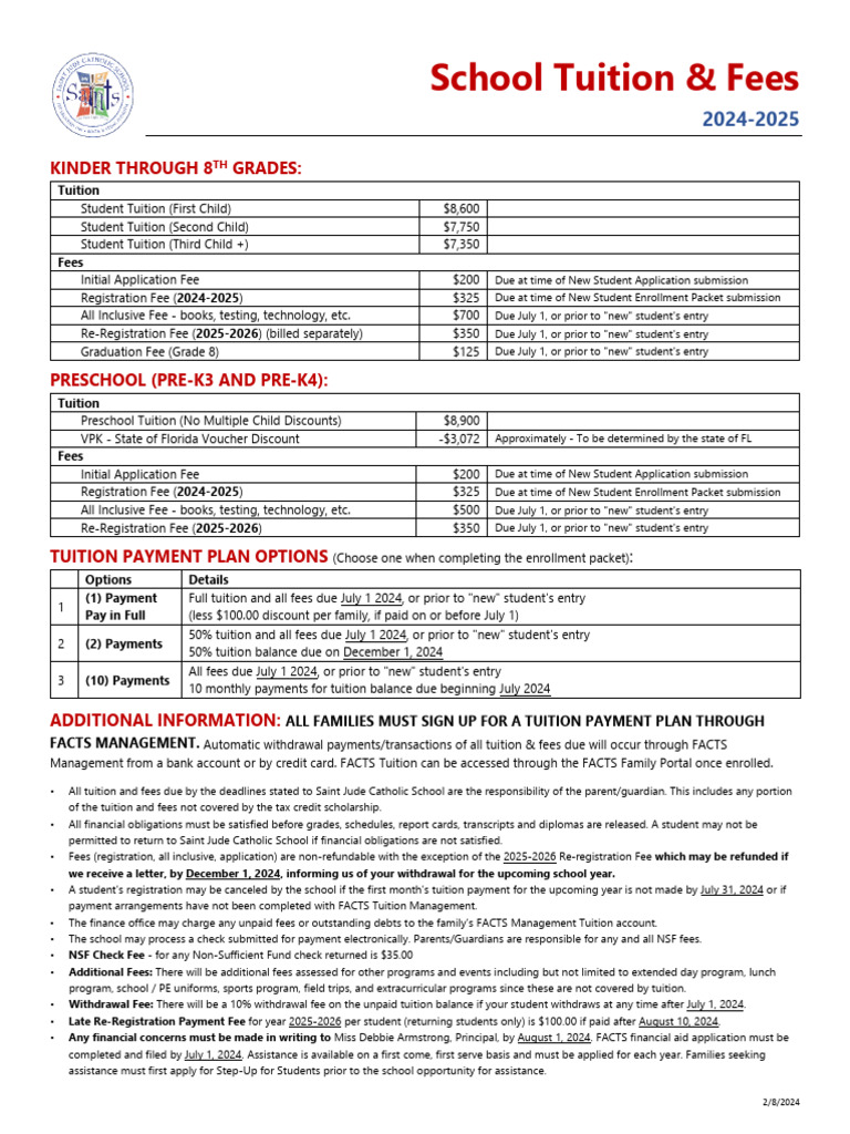 Tuition and Fee Form 2024-2025 | PDF | Tuition Payments | Fee